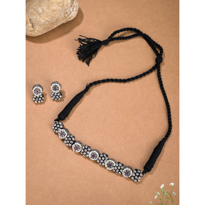 Buy Designbox Oxidised Silver Small Choker Set Online