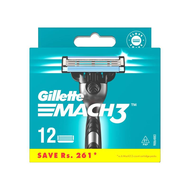 Buy Gillette Mach3 Manual Shaving Razor Blades (Pack of 12 Pcs) Online