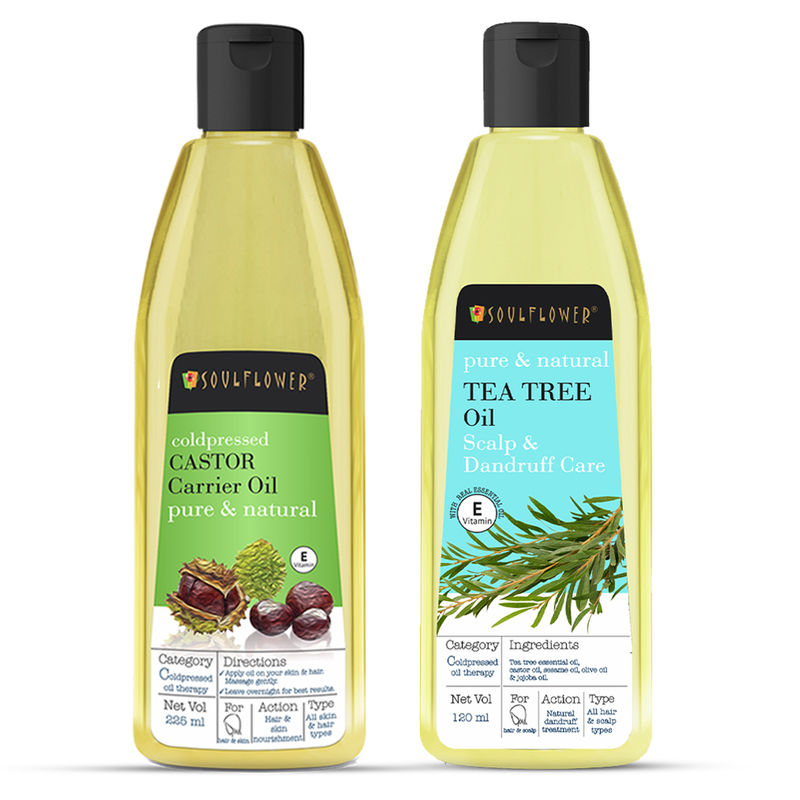 Buy Soulflower Anti Dandruff Tea Tree & Castor Hair Oil Combo Online