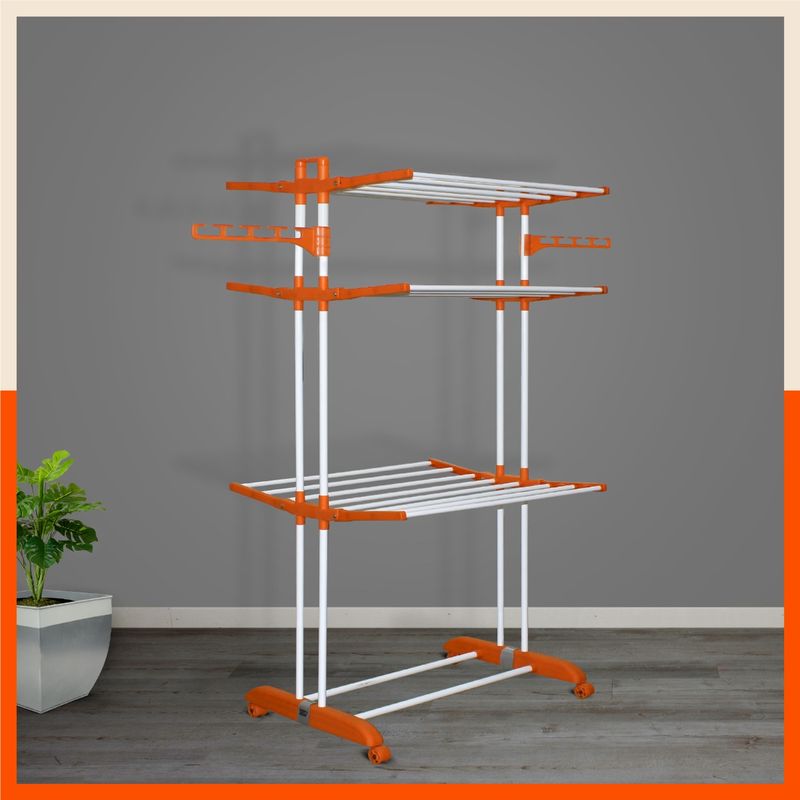 Bathla Mobidry Terra 3 Level Steel Modular Cloth Drying Stand (Orange ...