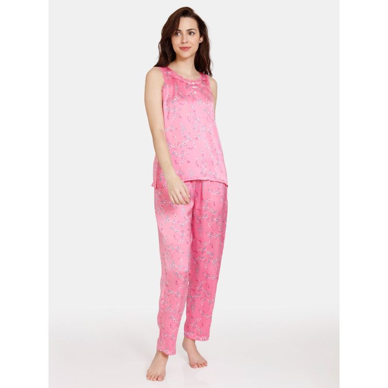 Buy Zivame Sprigged Florals Woven Pyjama Set - Aurora Pink Online