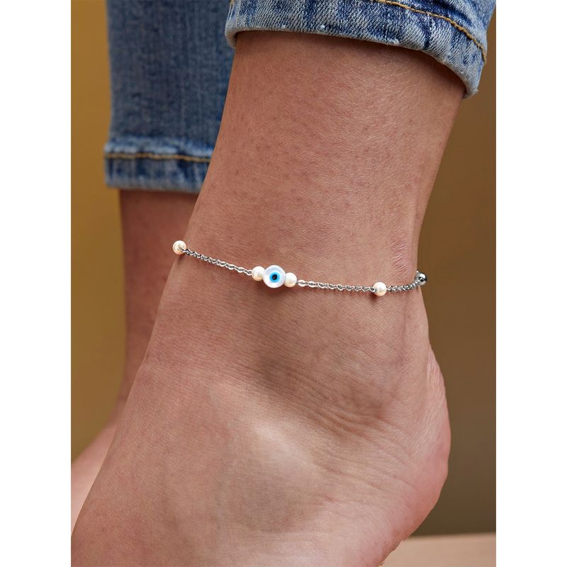 Buy MINUTIAE Silver-Plated Motif Chain Medium Anklet for Womens Online