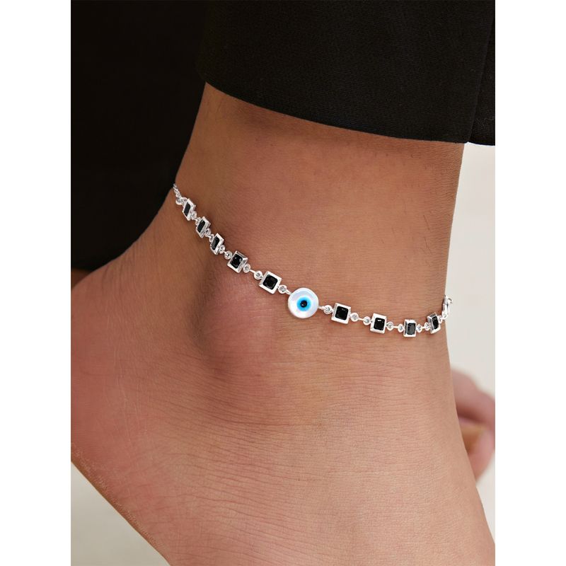 Buy MINUTIAE Silver-Plated Motif Chain Medium Anklet for Womens Online