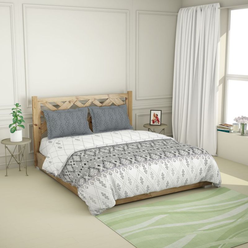 Spaces Atrium Grey & White Cotton 144 TC Bed Linen Set: Buy Spaces ...