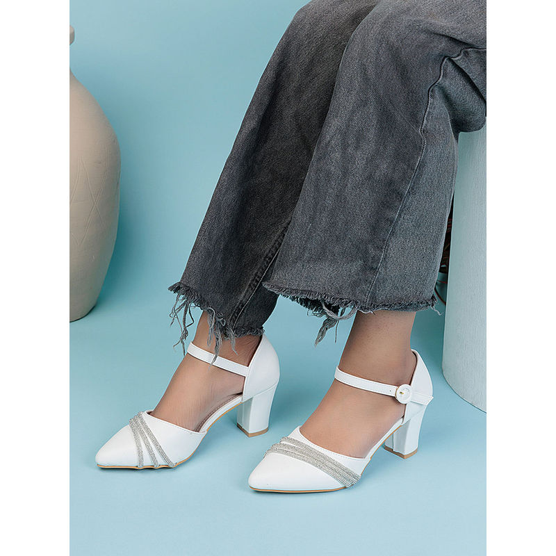 Buy Truffle Collection White Embellished Heels Online