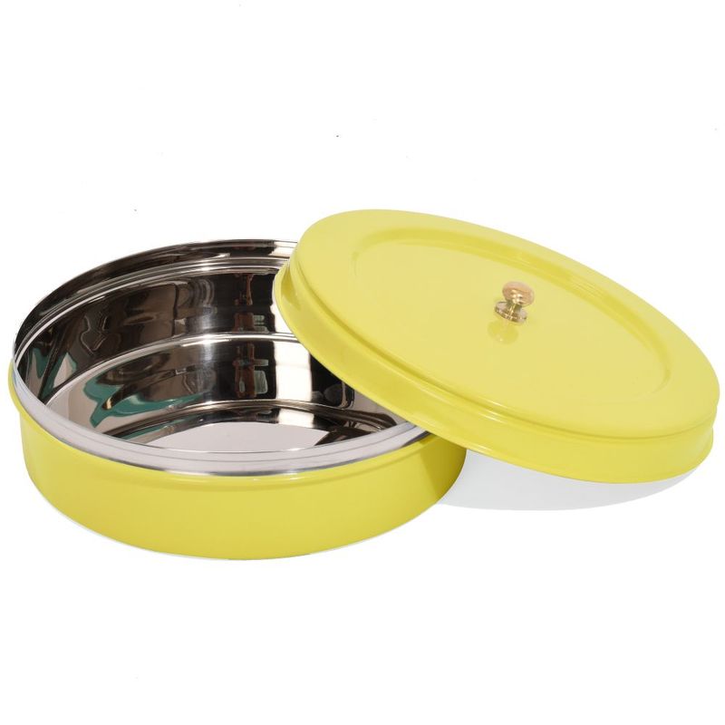 Buy Living With Elan Round Stainless Steel Storage Roti Box-Yellow Online