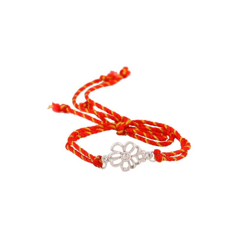 Buy Estele Rhodium Plated Jali Work Floral Rakhi with Crystals and ...