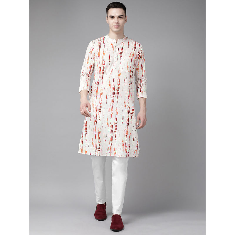 Buy See Designs Men White Multi Tie and Dye Print Design Straight Kurta ...