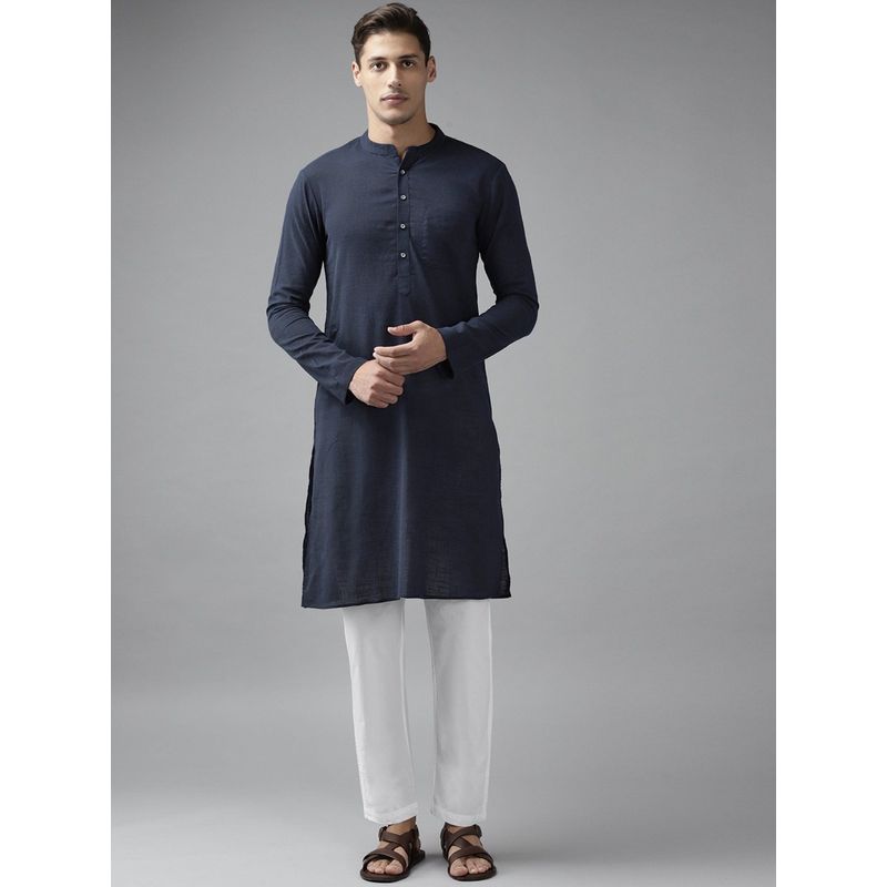Buy See Designs Men Blue Cotton Straight Slub Effect Kurta & Pyjama ...