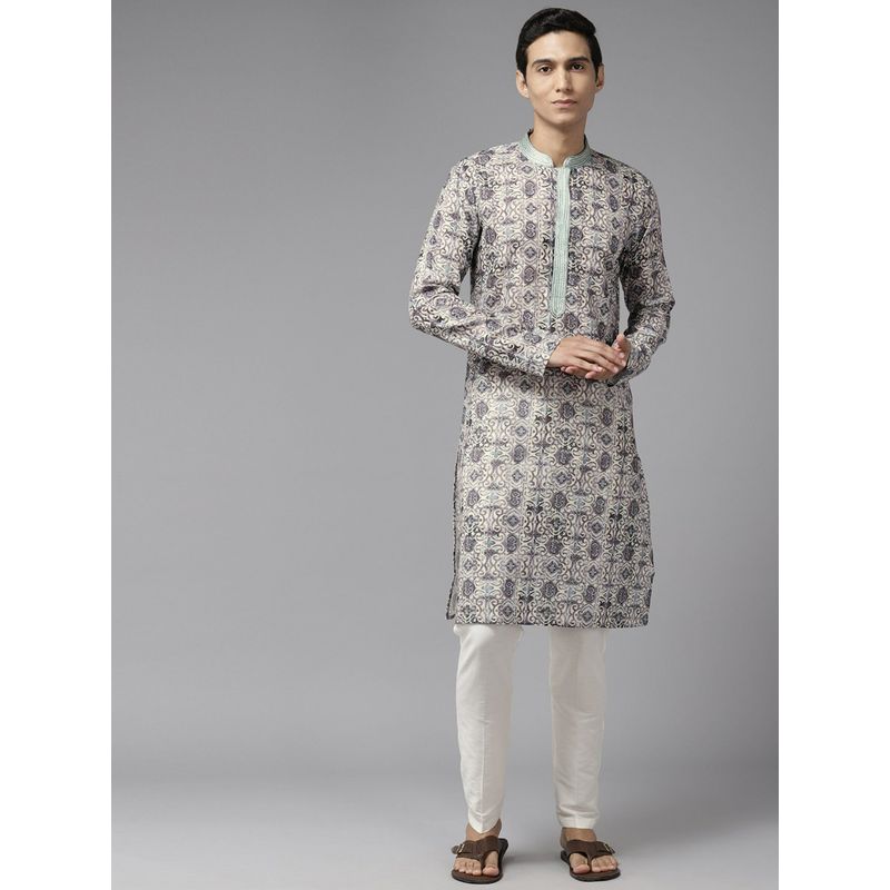 Buy See Designs Mens Multi Pure Cotton Embroidered Straight Kurta with ...