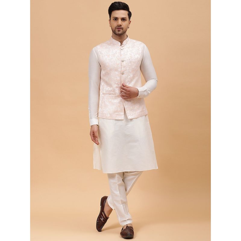 Buy See Designs Men Off White Kurta Pajama & Peach Woven Design ...