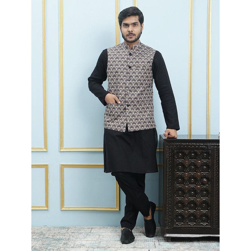 Buy See Designs Men Black Kurta Pajama & Black Digital Print Cotton ...