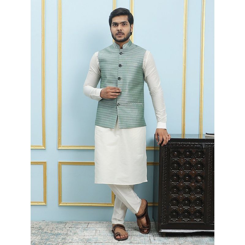 Buy See Designs Men Green Color Solid Woven Design Jacquard Nehru ...