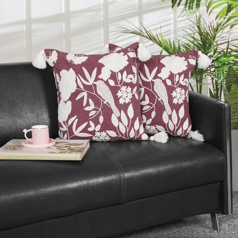 Buy ODE & CLEO Cotton Cushion Covers With Floral Embroidery Maroon ...