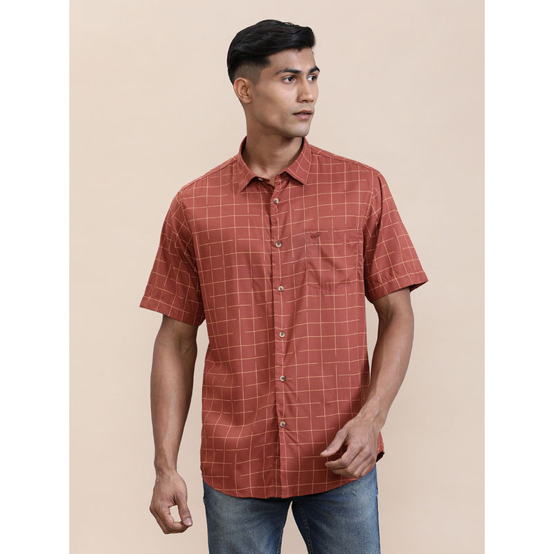 Buy Crocodile Mens Rust Collar Checks Comfort Half Sleeve Casual Shirt ...