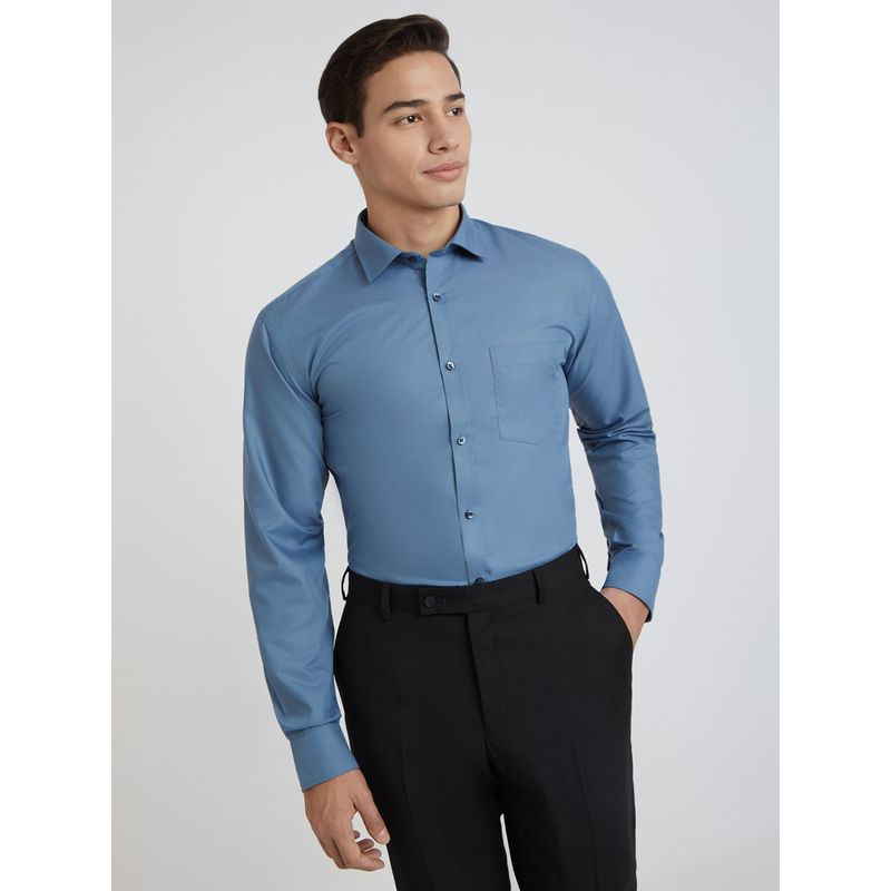 Buy Park Avenue Slim Fit Solid Medium Blue Shirt Online