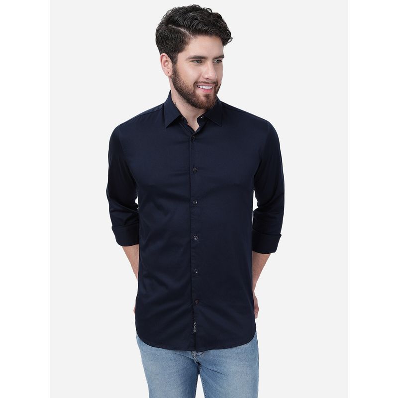 Buy JadeBlue Men Navy Blue Cotton Slim Fit Solid Semi Casual Shirt Online