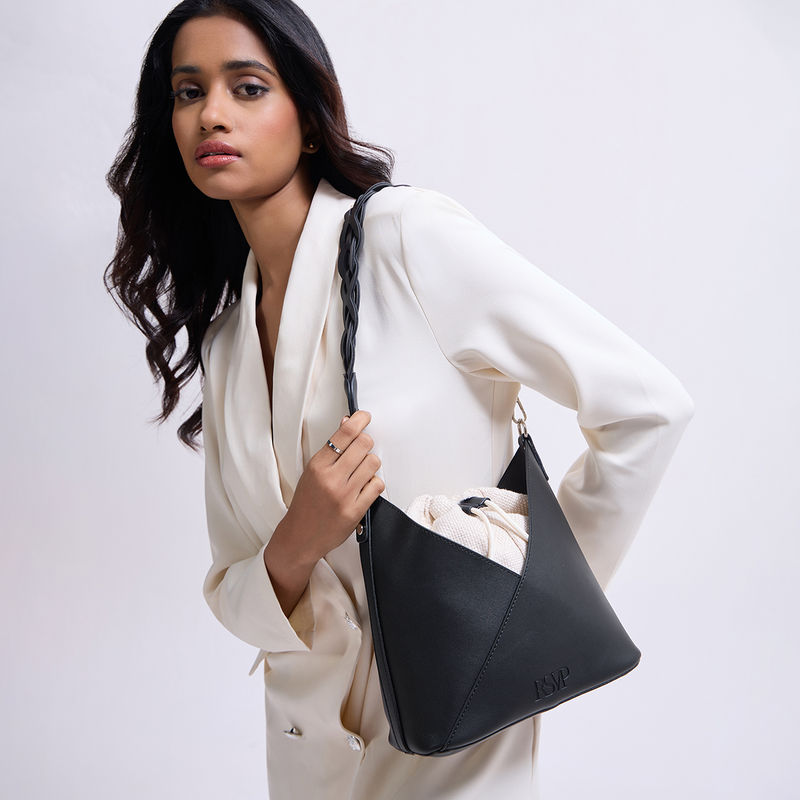 Buy RSVP by Nykaa Fashion Women's Black Asymmetric Cut out Handbag with ...