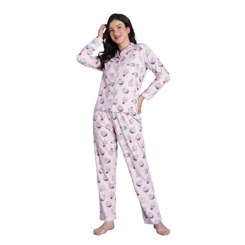 Buy Zivame Women Knit Poly Heavenly Pink Shirt and Pyjama Online