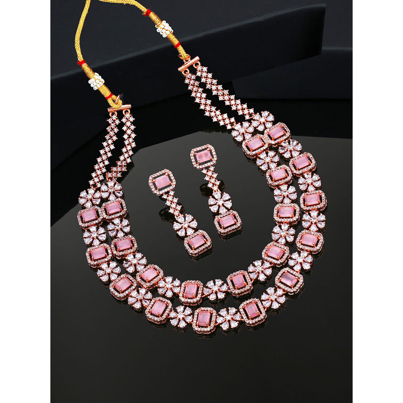 Buy Estele Rose Gold Plated Cz Captivating Double Line Necklace Set ...