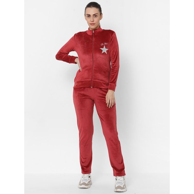 Sweet Dreams Women Solid Mock Collar Full Sleeve Red Velour Spandex ...