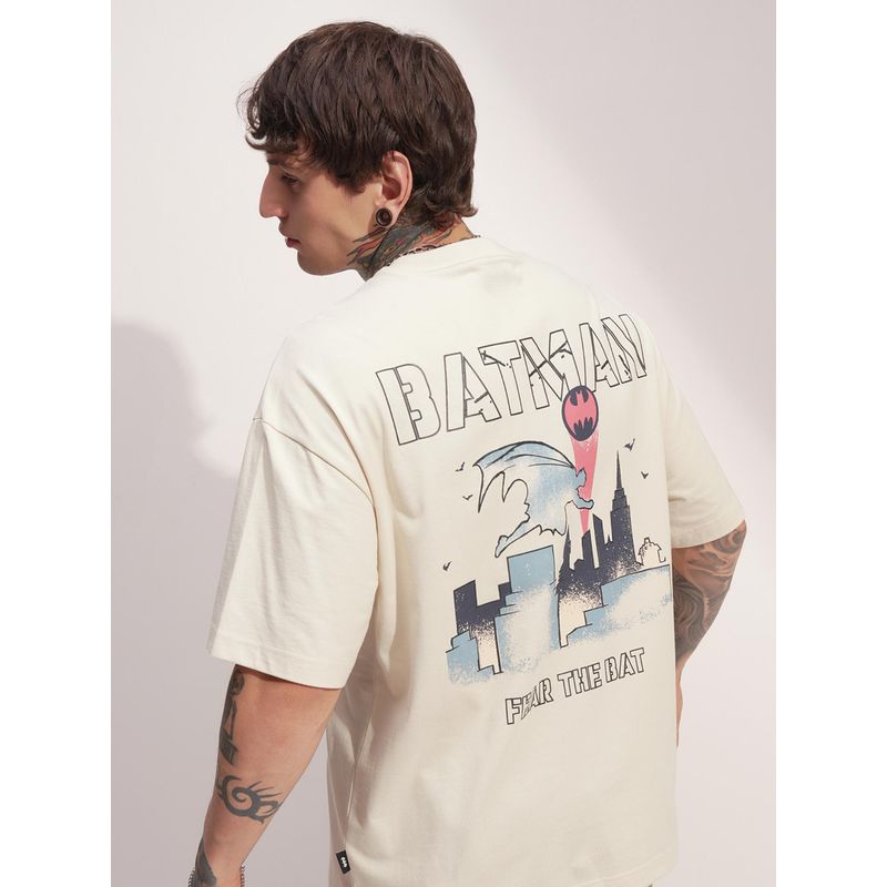 Buy HIGHLANDER Warner Bros Batman Men Cream Round Neck Oversized Drop ...