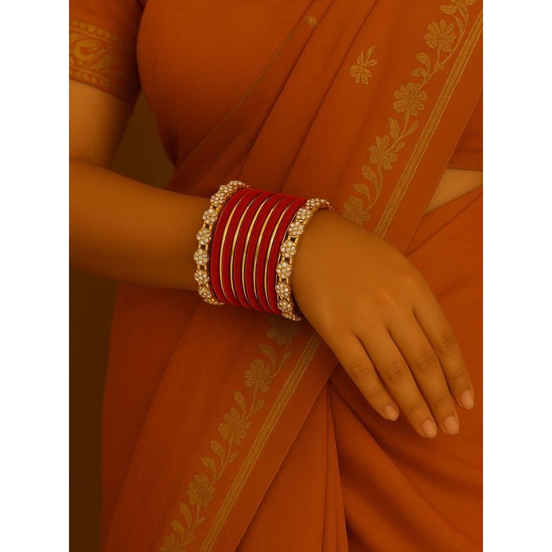 Buy I Jewels Red Gold Plated Traditional Velvet and Stone-Studded ...
