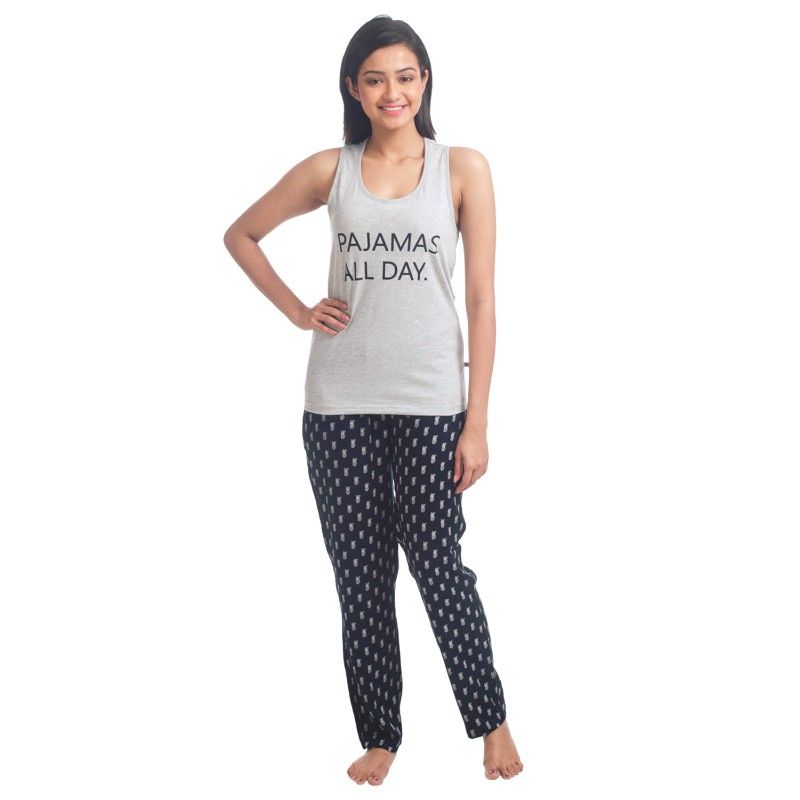 Nite Flite Pajamas All Day Cotton Pajama Set - Light Grey & Black: Buy ...