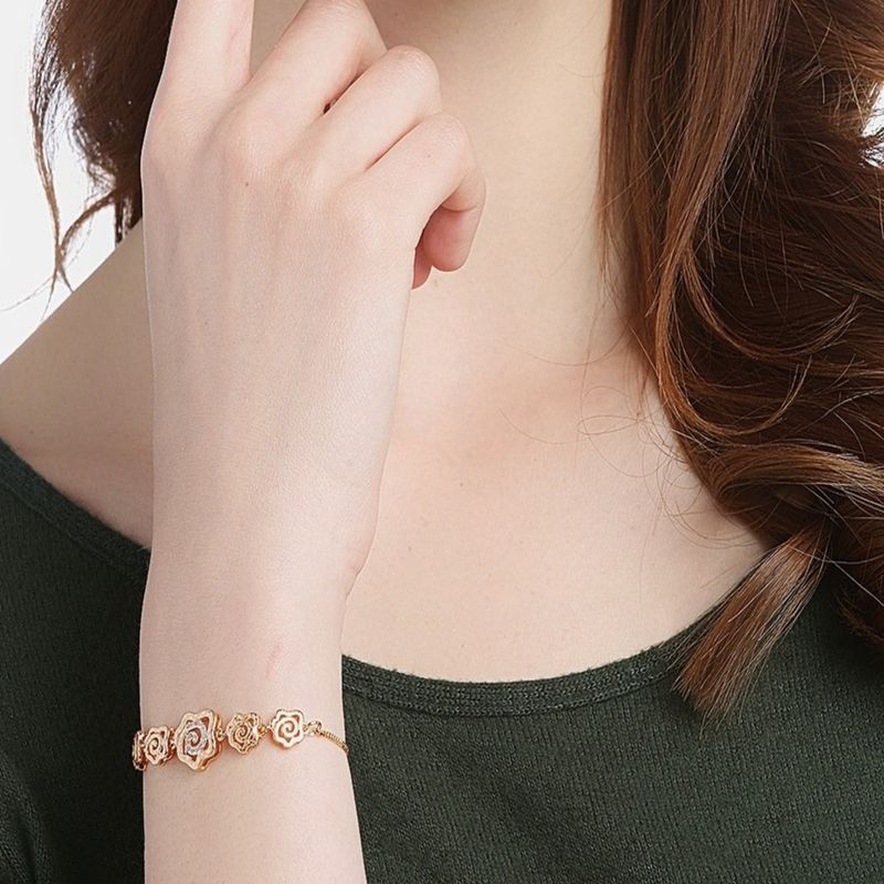 Buy Blueberry Gold Plated Rose Shape Crystal Embellished Adjustable ...