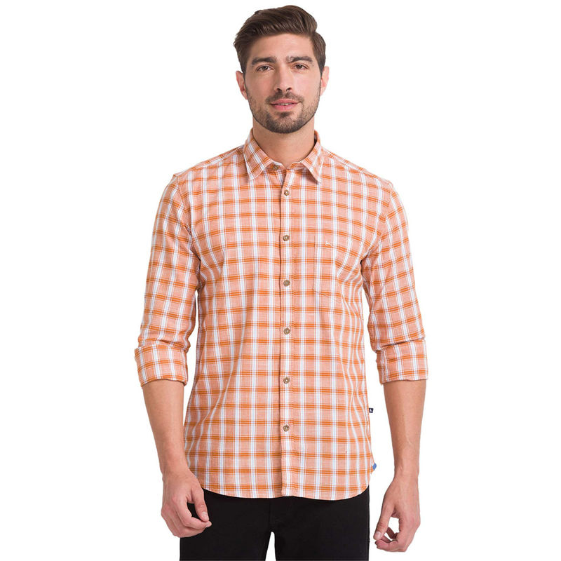 Buy Parx Men Checks Orange Shirt Online