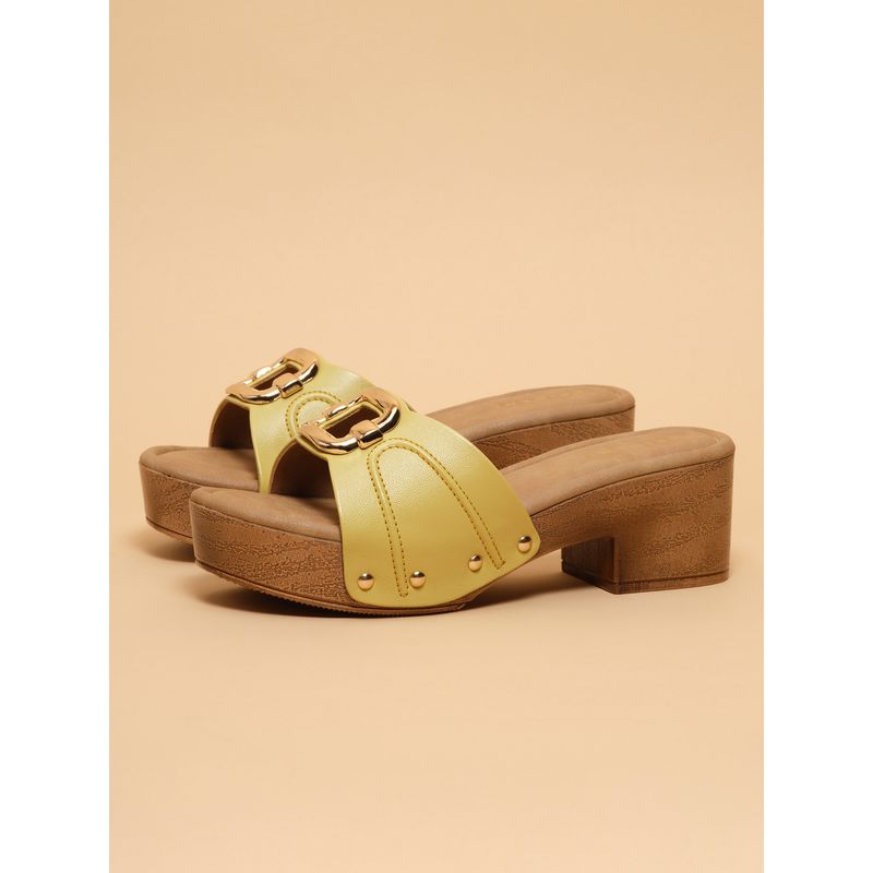 Buy Eridani Women Vivenne Yellow Embellished Sandal Heels Online