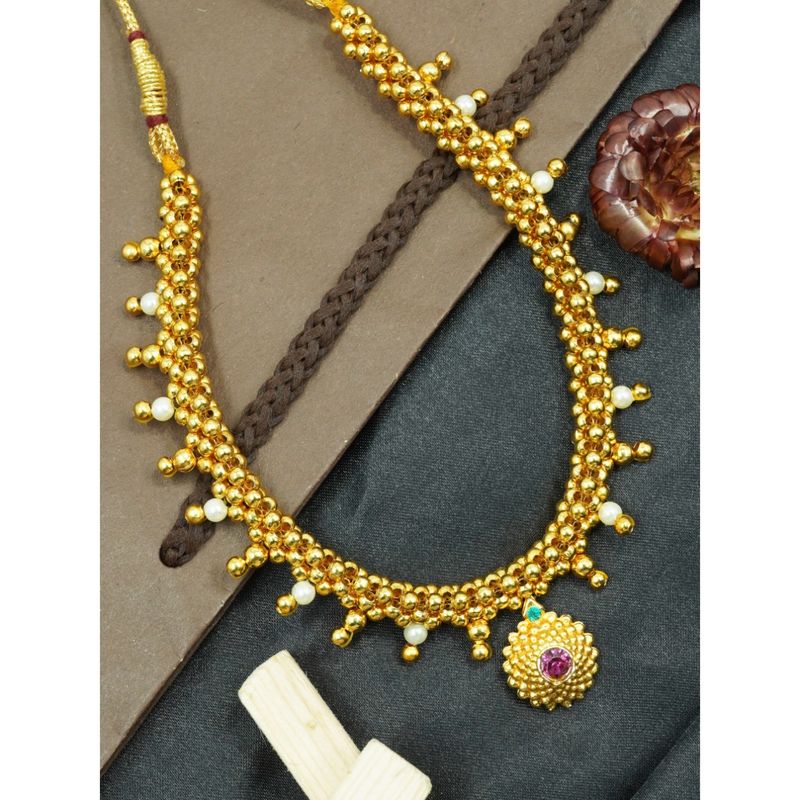 Buy GRIIHAM Gold Plated Maharashtrian Multi-Color Thusi Necklace Online