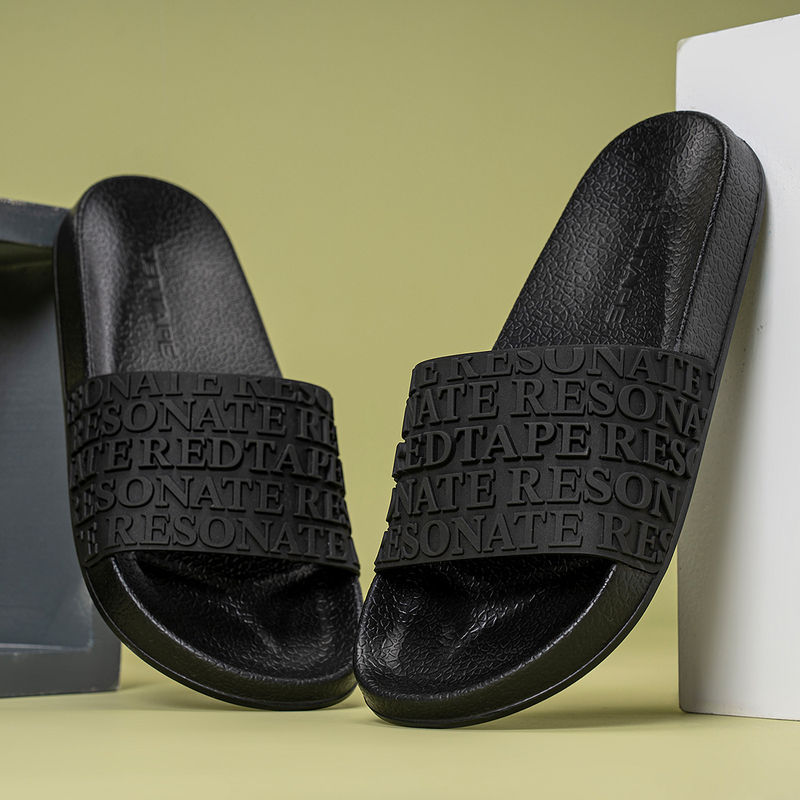 Buy Red Tape Women Textured Black Sliders Online