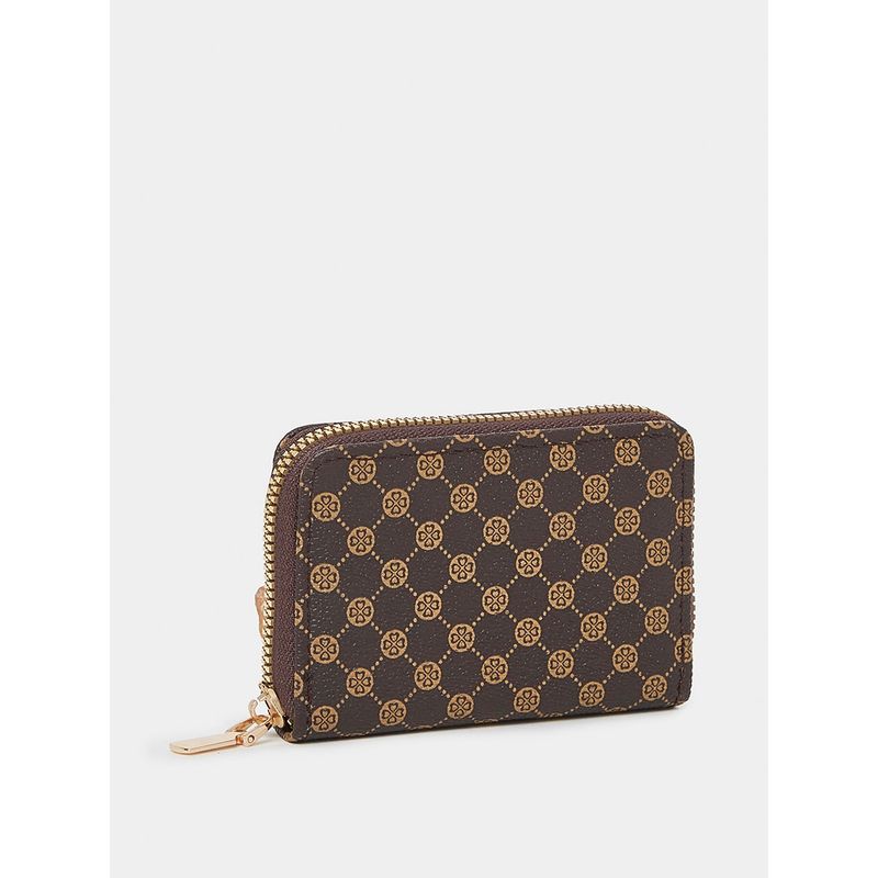 Buy Styli Womens Brown Monogram Print Zip Around Wallet Online