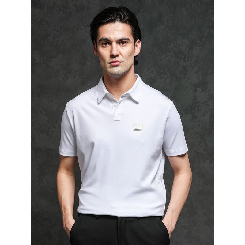 Buy Rare Rabbit White Premium Polo T-Shirt with Badge Detail Online