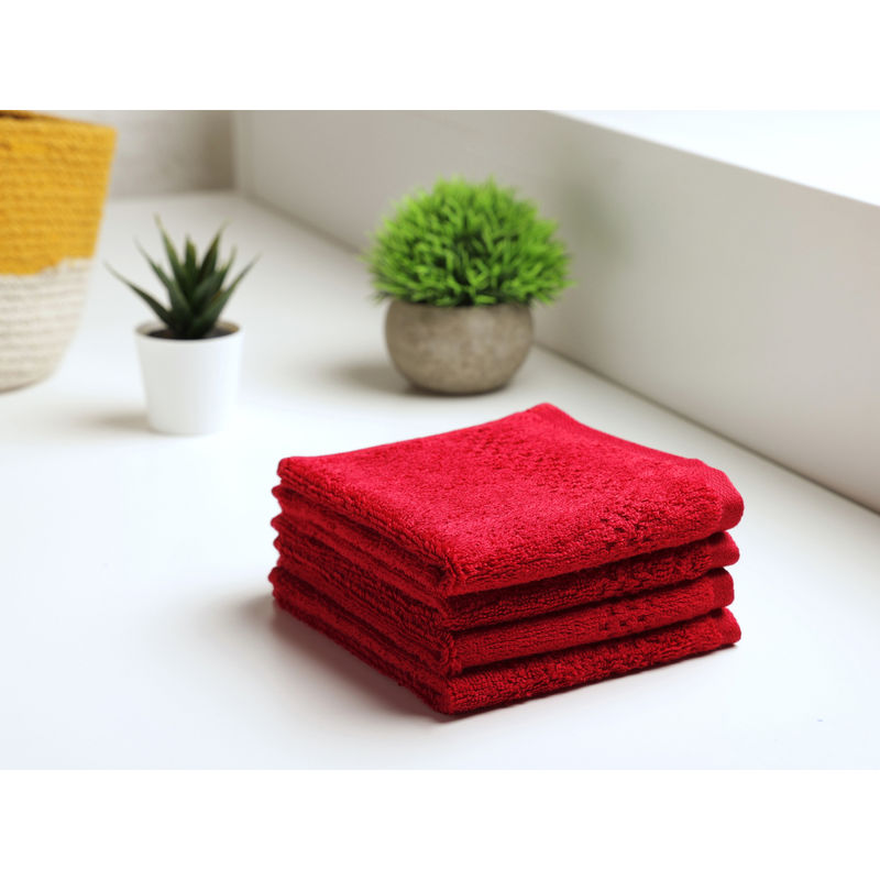 Buy SPACES Cotton Quick Dry 450 GSM Red Face Towel (30x30 cm) Online