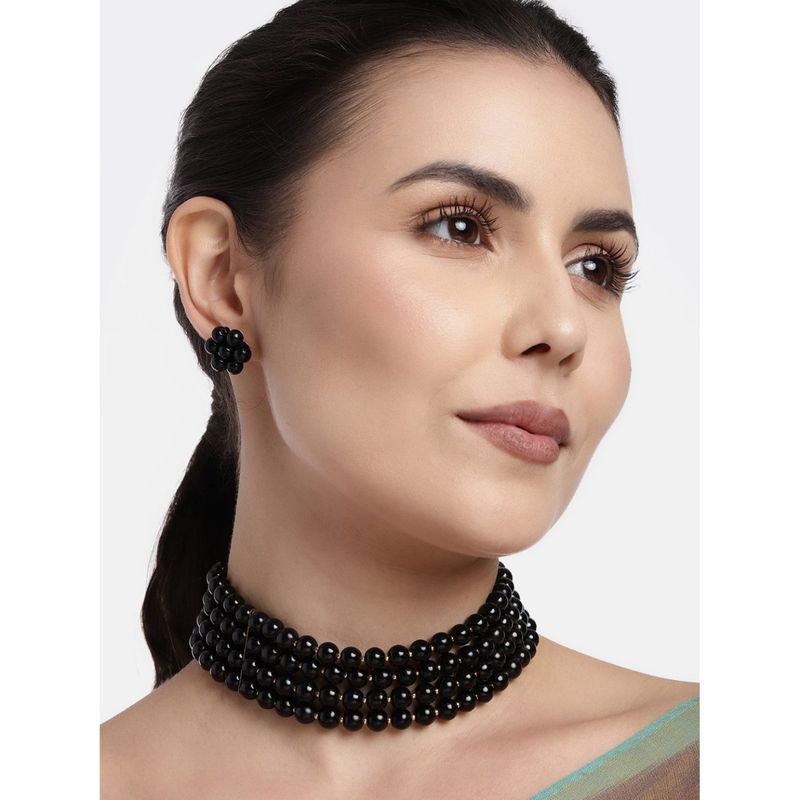 Buy I Jewels Gold Plated Traditional Black Pearl Stylish Moti Choker ...