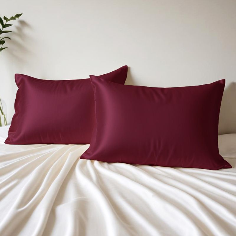 Buy Layers Micro Satin Silk Majestic Maroon Pillow Covers - Pack of 2 Online