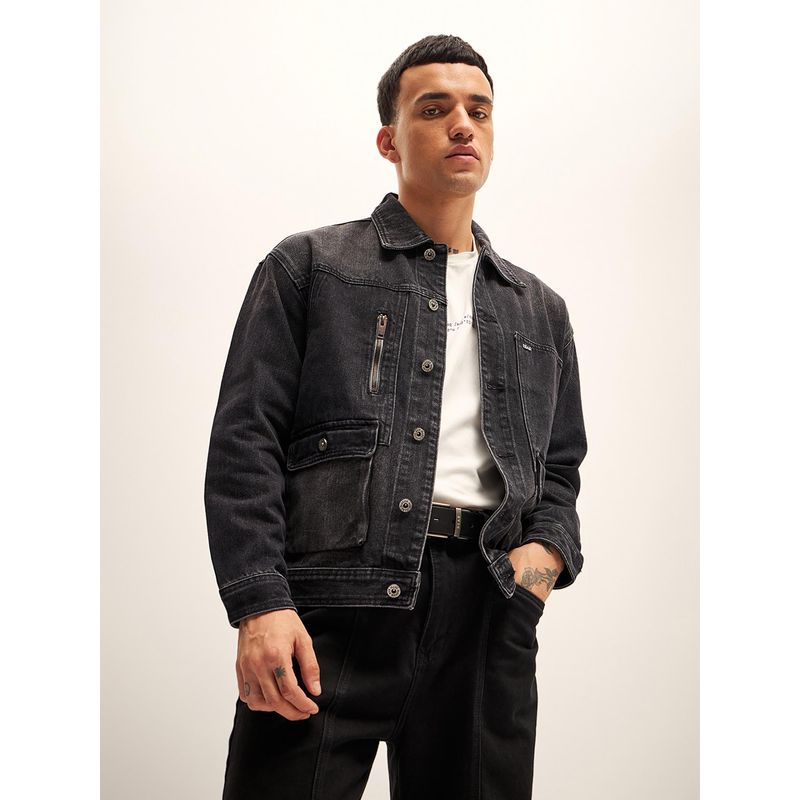 Buy THE BEAR HOUSE Men Classic Regular Fit Black Denim Jacket Online