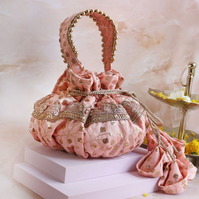 Buy Soho Boho Studio Peach Paradise sequenced Potli Bag Online