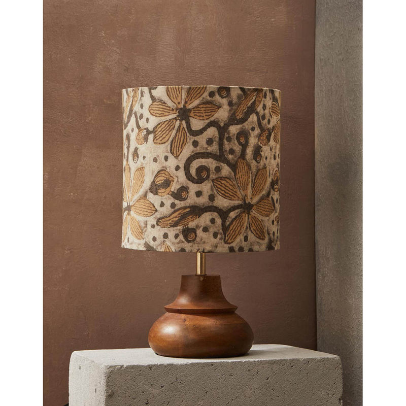 Buy Fabindia Brown Manjul Wooden Table Lamp with Shade Online