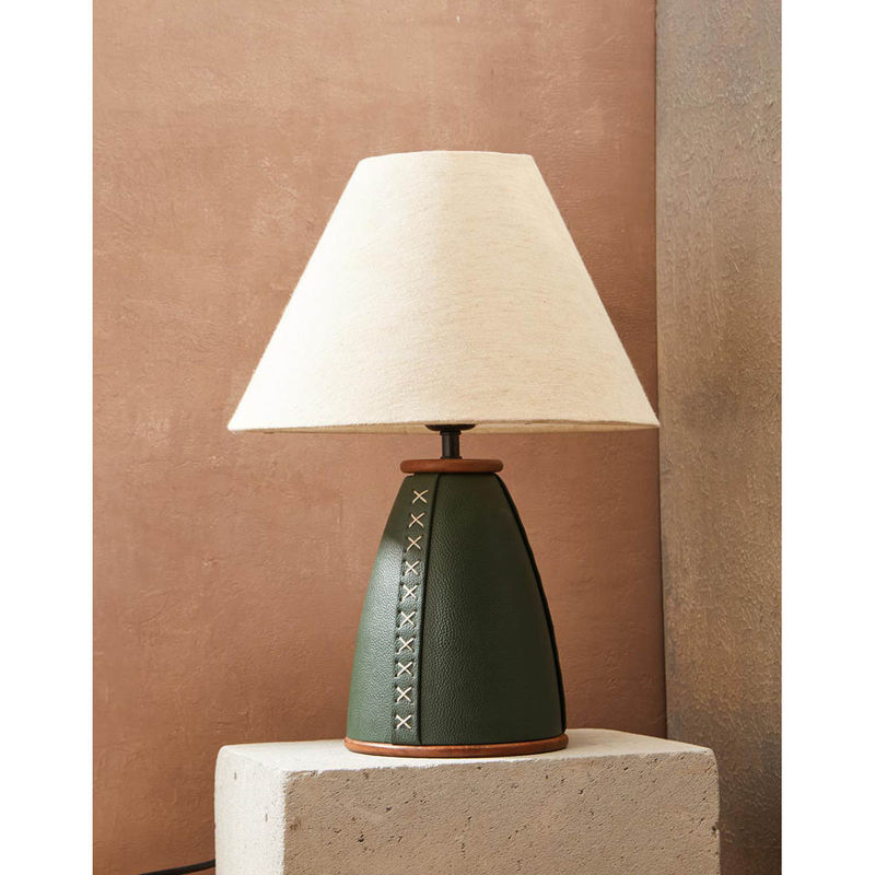 Buy Fabindia Green Bodh Metal Table Lamp Without Shade Online