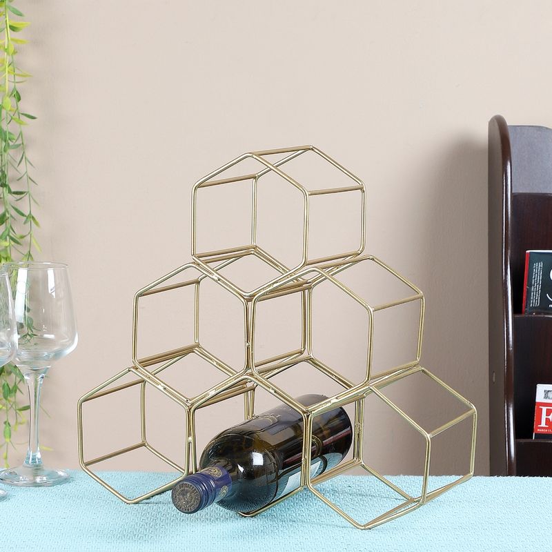 Buy Amaya Decors Triangle Gold Wine Rack for 6 Bottles Online