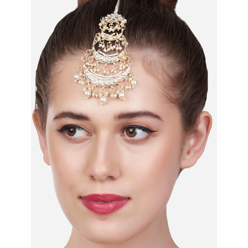 Zaveri Pearls Gold Tone Traditional Kundan Layered Crescent Maangtikka