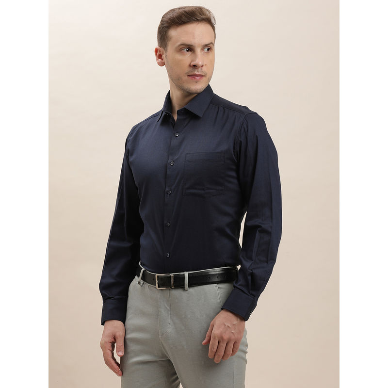 Buy Turtle Men Cotton Regular Fit Blue Textured Formal Shirt Online