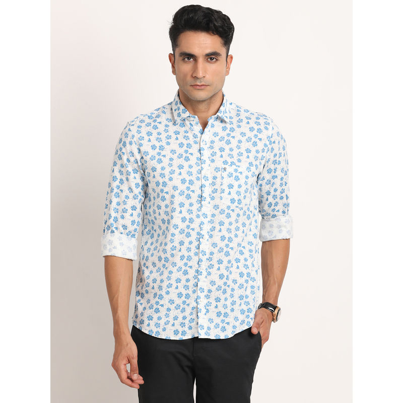 Buy Turtle Men Excel Linen Slim Fit Light Blue Floral Casual Shirt Online