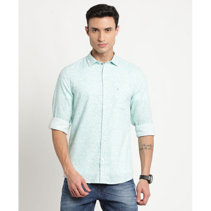 Buy Turtle Men Excel Linen Slim Fit Light Blue Printed Casual Shirt Online
