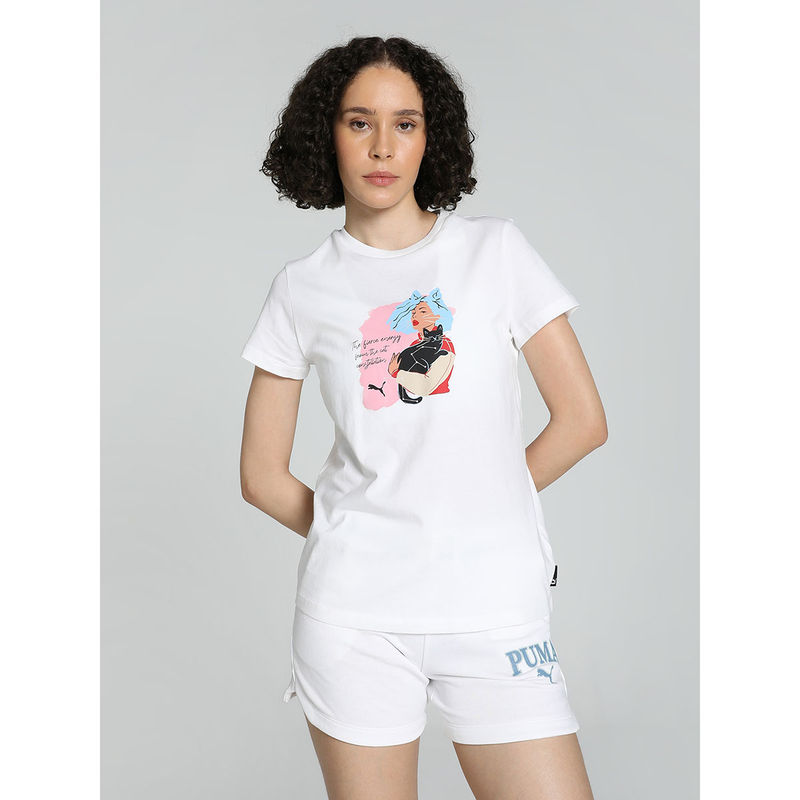 Buy Puma Printed Positive Vibe Womens White T-Shirt Online