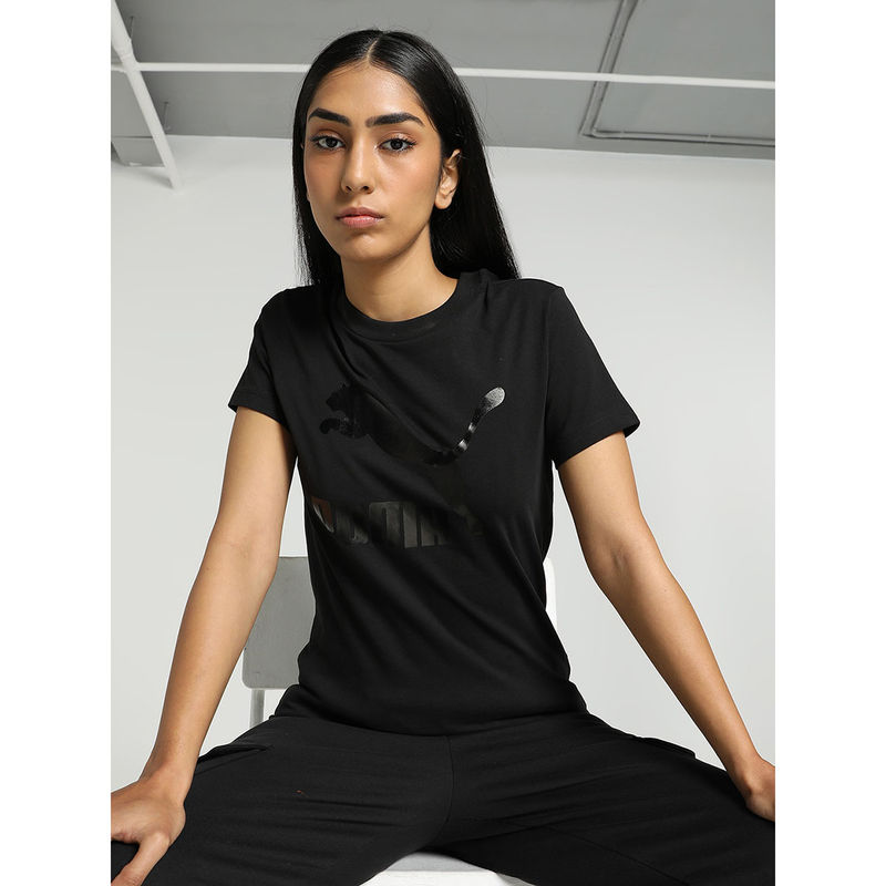 Buy Puma Classics Shiny Logo Womens Black T-Shirt Online