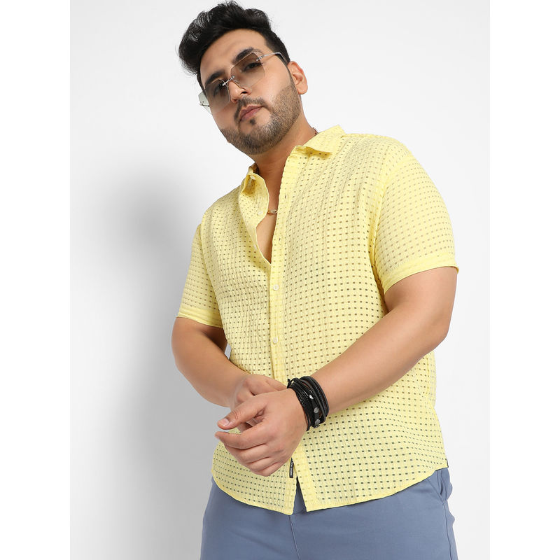 Buy Instafab Plus Mens Lemon Yellow See-through Square Shirt Online